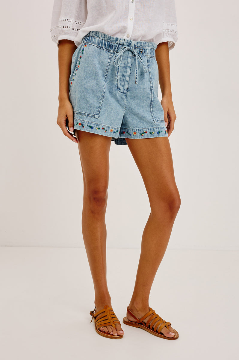 FOSTER SHORT - FADED INDIGO FLORAL EMBROIDERY – Rails Canada
