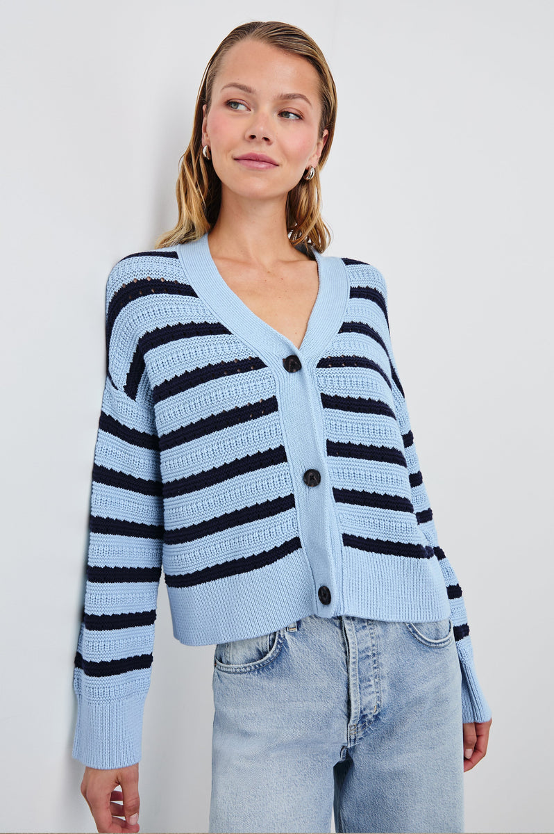 GENEVA CARDIGAN - SKY NAVY STRIPE – Rails Canada